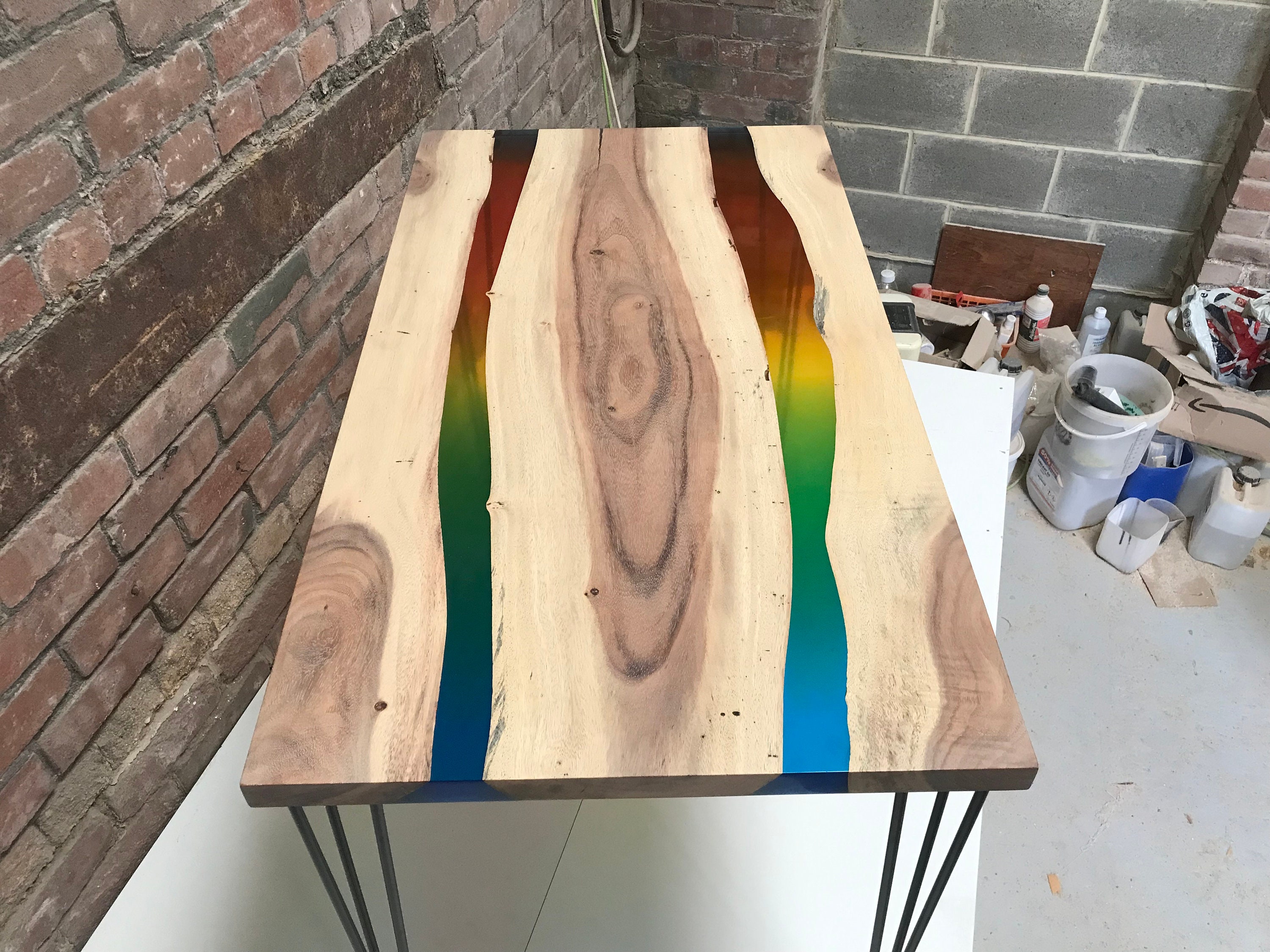 Solid Parota Custom Rainbow Epoxy Resin River Table - Small Dining or ...