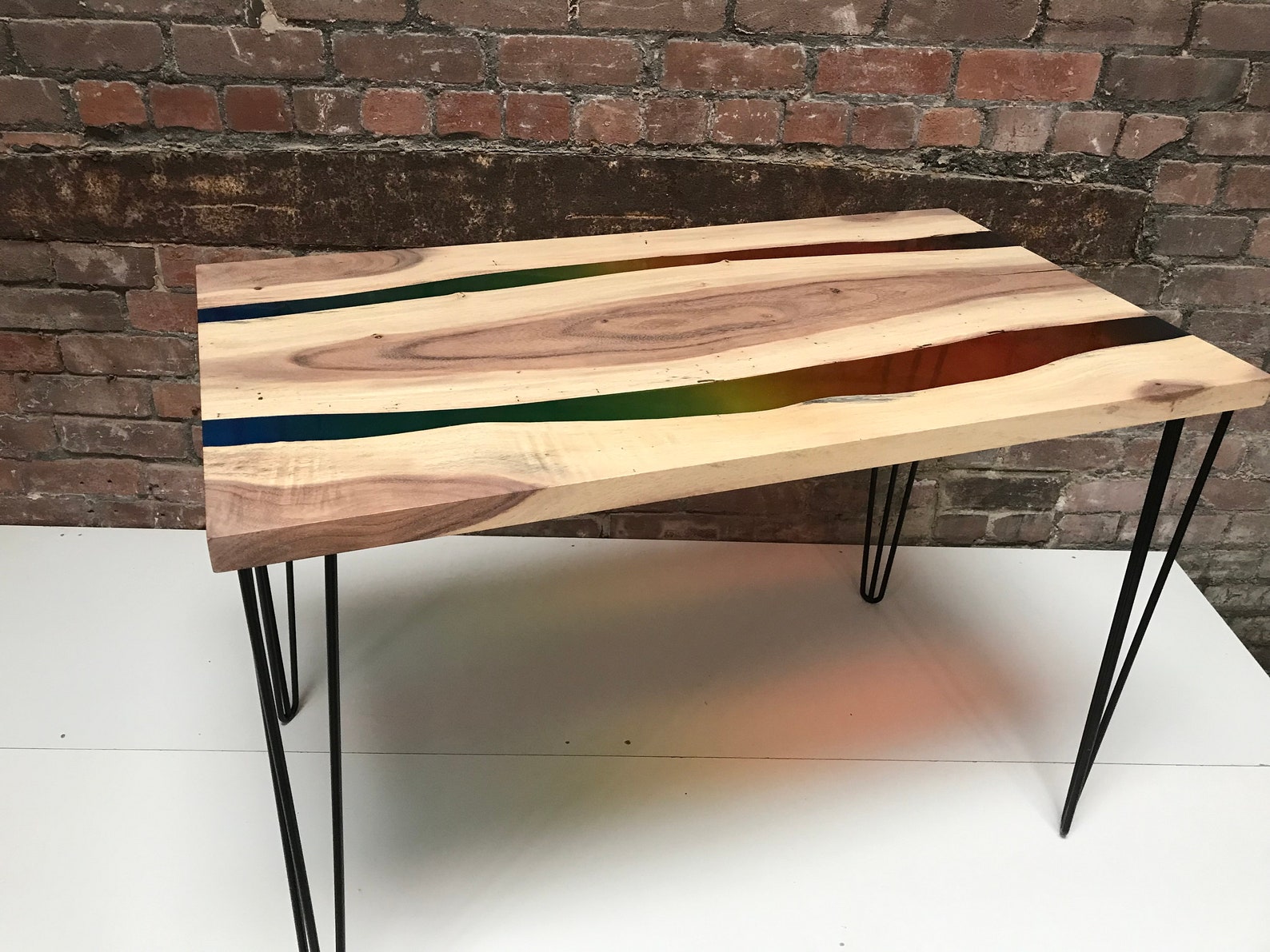 Solid Parota Custom Rainbow Epoxy Resin River Table - Small Dining or ...