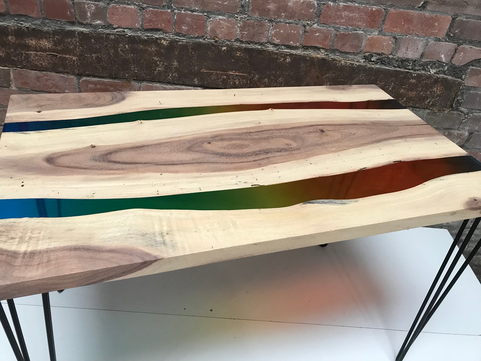 Solid Parota Custom Rainbow Epoxy Resin River Table - Small Dining or ...
