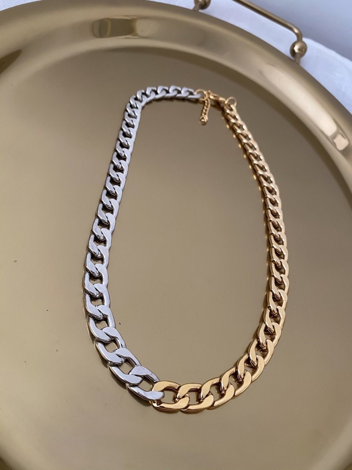 24K Gold Cuban Chain Necklace Two Tone Gold Silver Cuban - Etsy