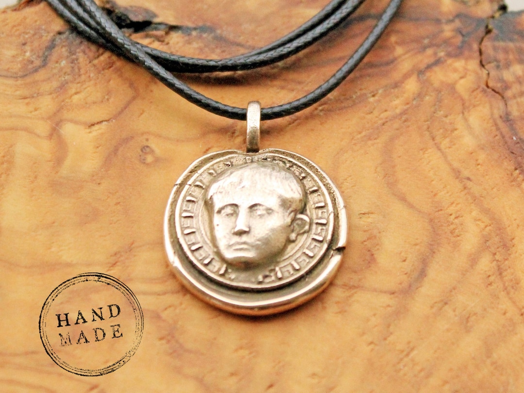 Augustus Necklace, Intaglio Charm Jewelry, Bronze Bust Necklace, August ...