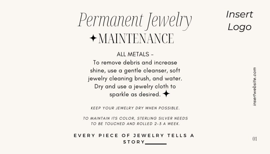 Permanent Jewelry After Care and Warranty Card Template - Modern Design ...