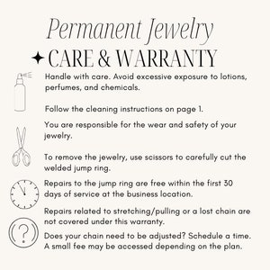 Permanent Jewelry After Care and Warranty Card Template - Modern Design ...