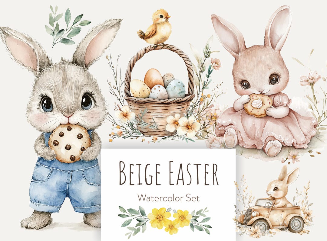 Easter Clipart Watercolor, Country Easter Boho Easter Eggs Easter Bunny ...