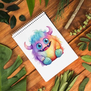 Cute Baby Monster Clipart PNG, Watercolor Clip Art Bundle, Paper Craft ...