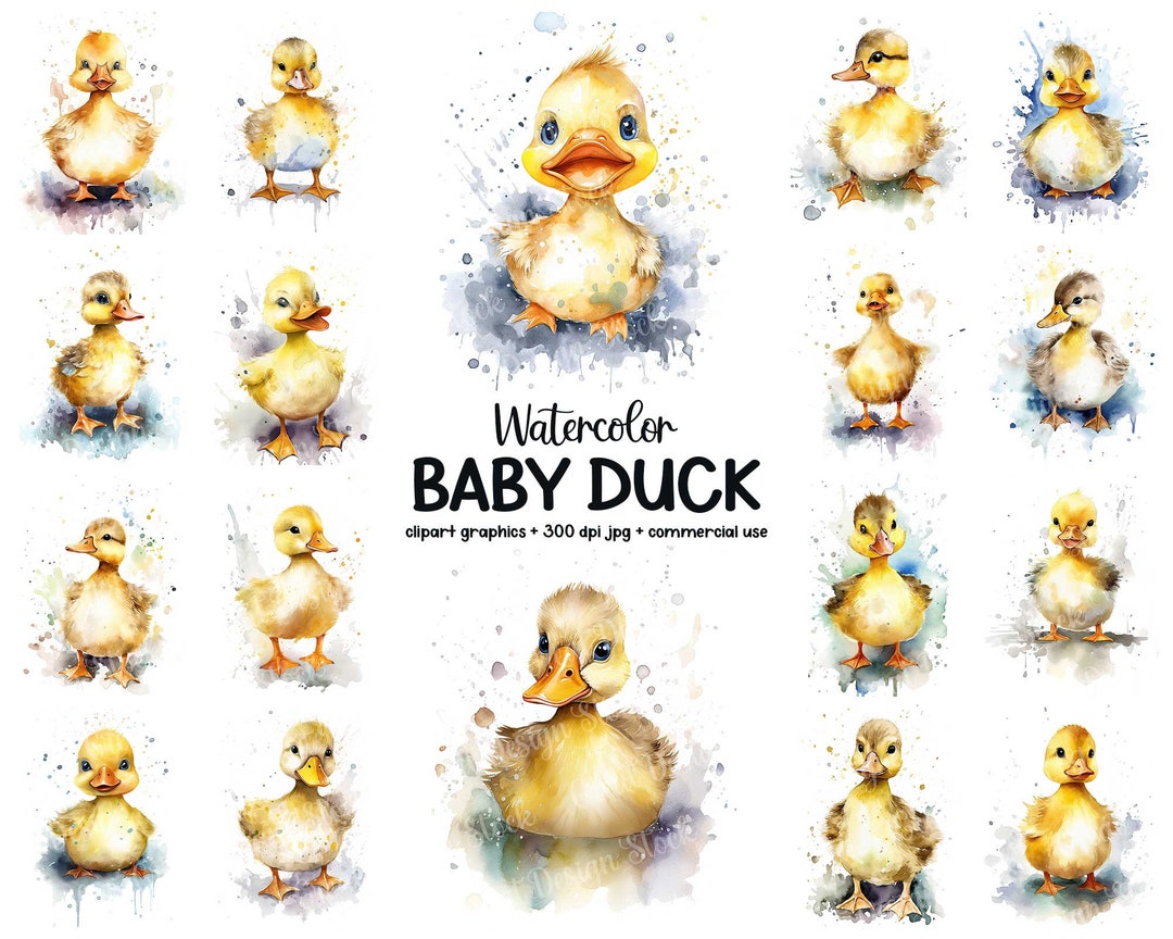 Cute Baby Duck Clipart Bundle, Watercolor Animal Illustration Printable ...
