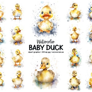 Cute Baby Duck Clipart Bundle, Watercolor Animal Illustration Printable ...