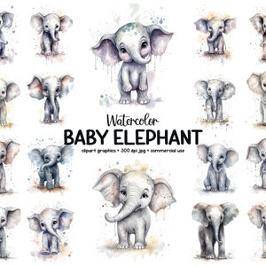 Cute Baby Elephant Clipart Bundle Watercolor Animal - Etsy