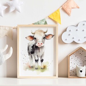 Cute Baby Cow Clipart Bundle, Watercolor Animal Illustration Printable ...