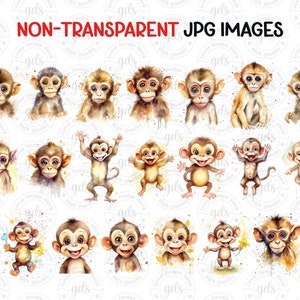 Cute Baby Monkey Clipart Bundle, Watercolor Animal Illustration ...