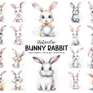Cute Baby Rabbit Clipart Bundle, Watercolor Animal Illustration ...