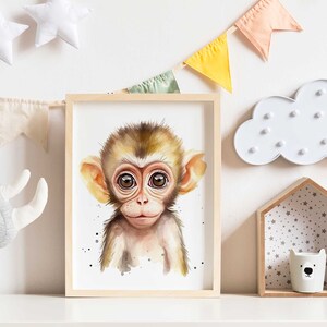 Cute Baby Monkey Clipart Bundle, Watercolor Animal Illustration ...