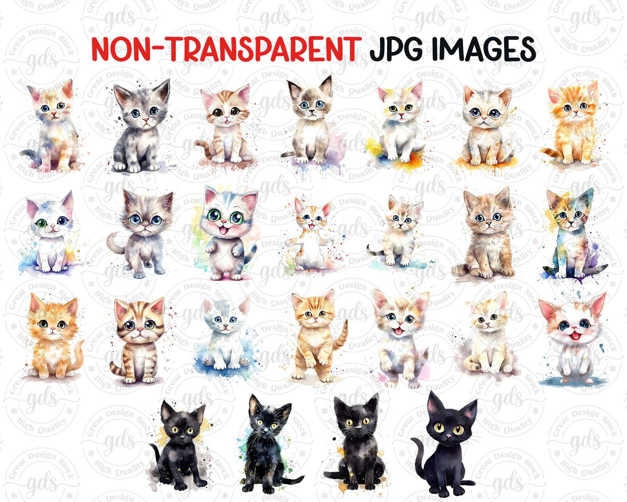 Cute Kitten Clipart Bundle Watercolor Animal Illustration - Etsy