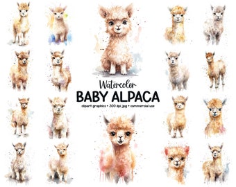 Cute Alpaca Clipart Set With Watercolor Illustration - Etsy