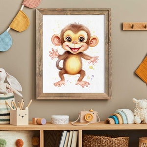 Cute Baby Monkey Clipart Bundle, Watercolor Animal Illustration ...