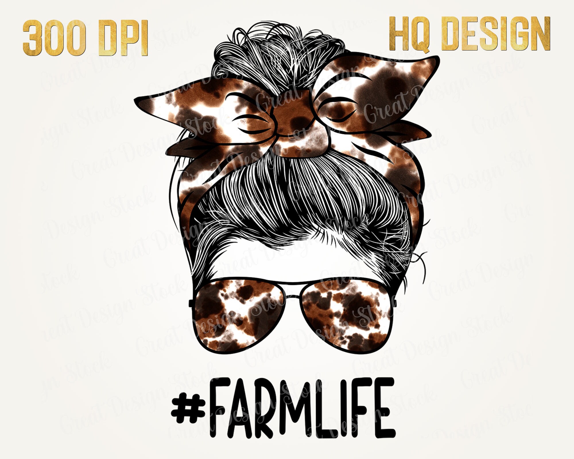 Cowhide Farm Life PNG Cow Print Mom Messy Bun Hair - Etsy