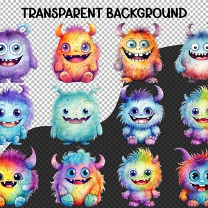 Cute Baby Monster Clipart PNG, Watercolor Clip Art Bundle, Paper Craft ...