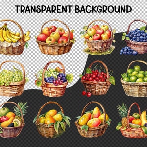Fruit Clipart PNG, Watercolor Clip Art Bundle, Fruits in the Basket ...