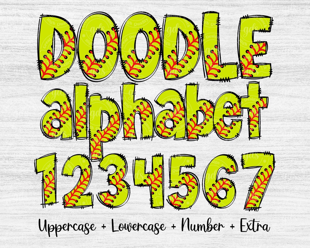 Softball Doodle Letters Alphabet PNG, Hand Drawn Clip Art Bundle ...