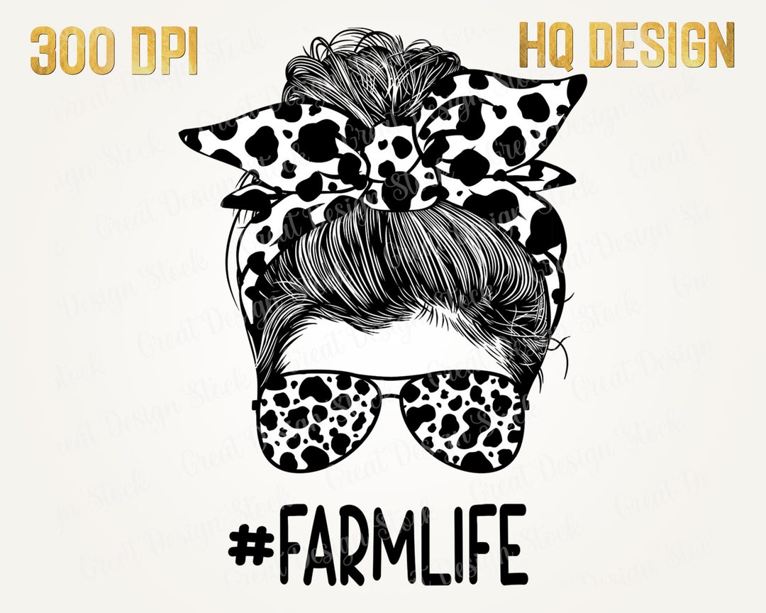 Cow Print Mom Messy Bun Hair Sublimation Design, Sunglasses Hairband ...