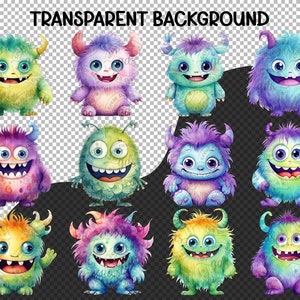 Cute Baby Monster Clipart PNG, Watercolor Clip Art Bundle, Paper Craft ...