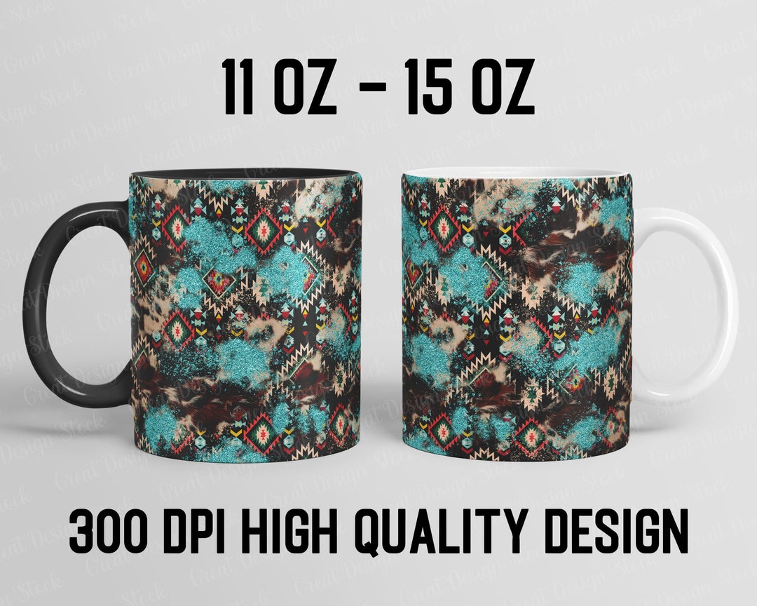 Aztec Tribal Cowhide Mug Template Sublimation Design, 11 Oz 15 Oz Mug ...