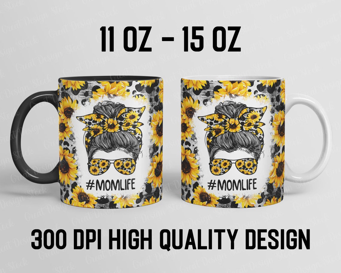 Cowhide Sunflower Mom Life Mug Template Sublimation Design 11 - Etsy