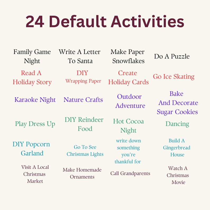 Christmas Advent Calendar Tokens for Kids—12/24 Days,christmas Family Activity Tokens, Christmas ...