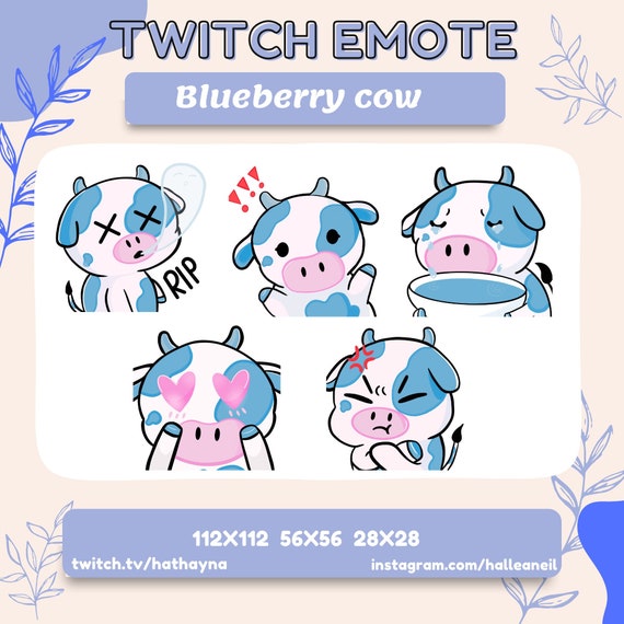 Cute Kawaii Blueberry Cow Animal Twitch Discord Emote - Etsy