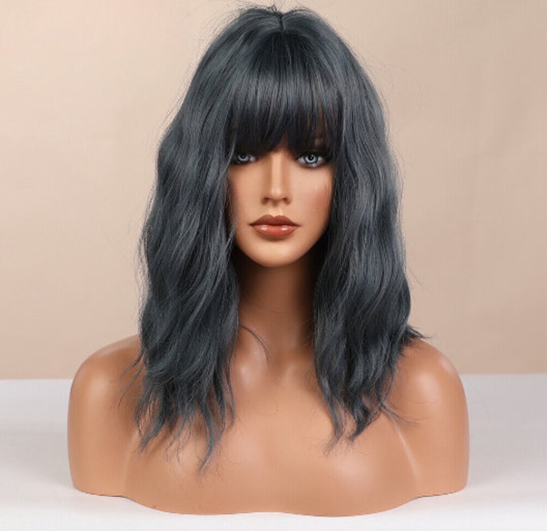 Blue Ash Gray Short Hair With Bangs Wig for Women - Etsy