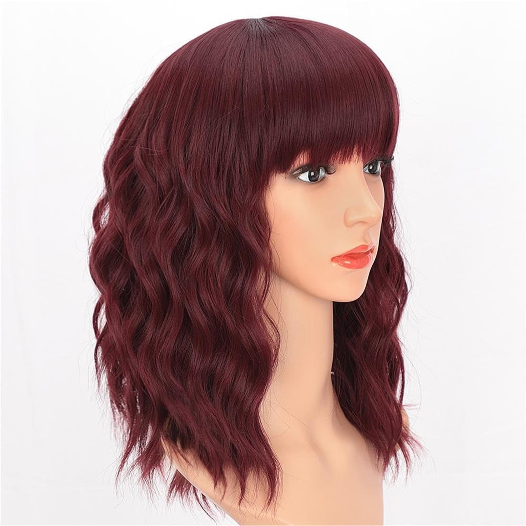 Short Wavy Wine Red Bob Wig With Bangs, Wigs for Women, Cosplay Wigs - Etsy