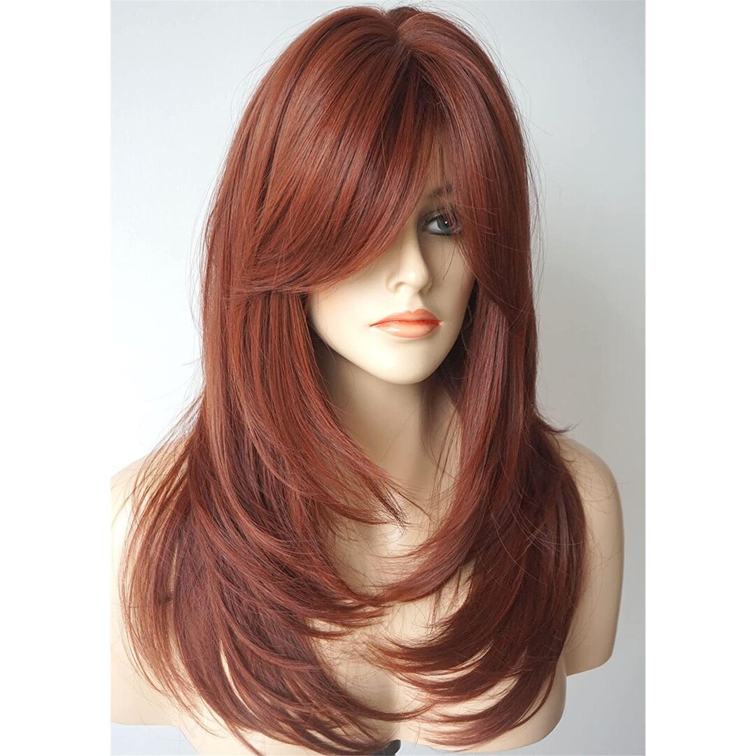 Auburn Copper Red Long Straight Wig With Side Bangs Wigs for Women - Etsy