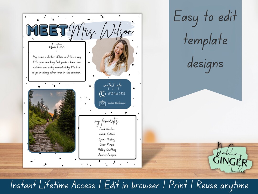 Meet the Teacher Modern Blue | Teacher Bio | Back to School Flyer ...