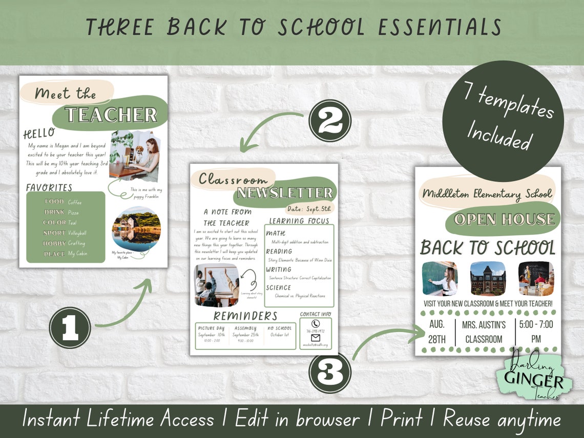 Boho Green Back to School BUNDLE | Classroom Label | EDITABLE Flyer ...