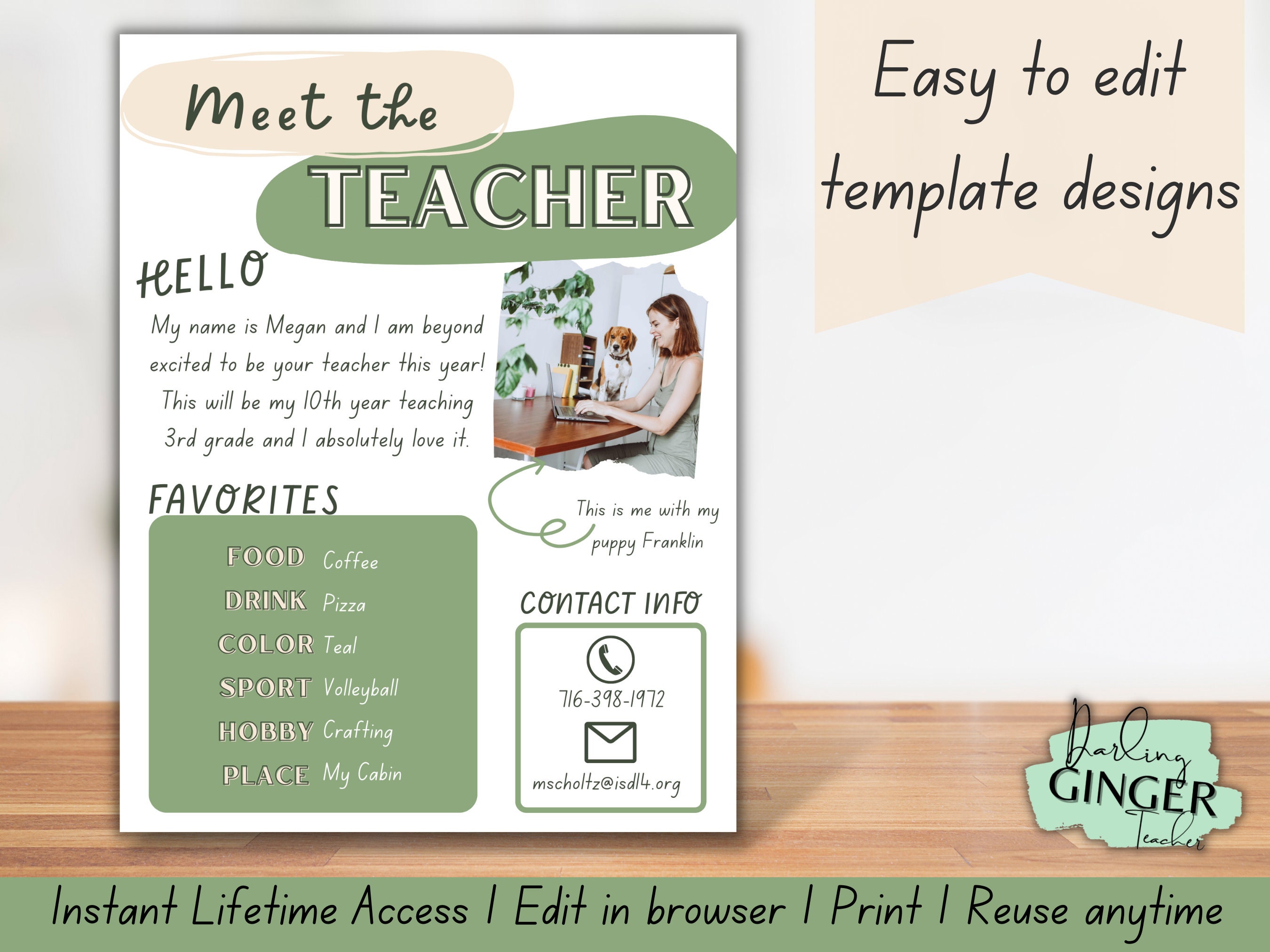 Meet the Teacher Boho Green | Classroom Label | Back to School Flyer ...