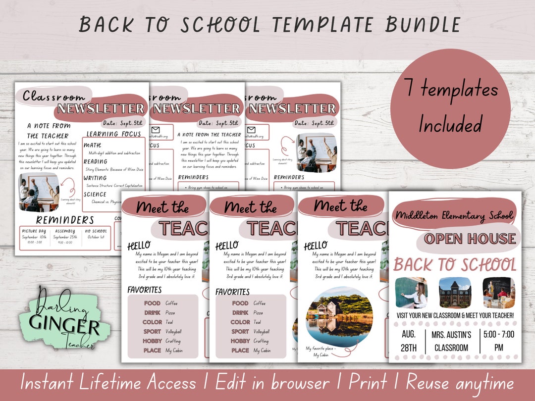 Boho Back to School Template Bundle | Editable Newsletter, Flyer ...