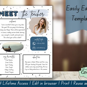 Meet the Teacher Modern Blue | Teacher Bio | Back to School Flyer ...