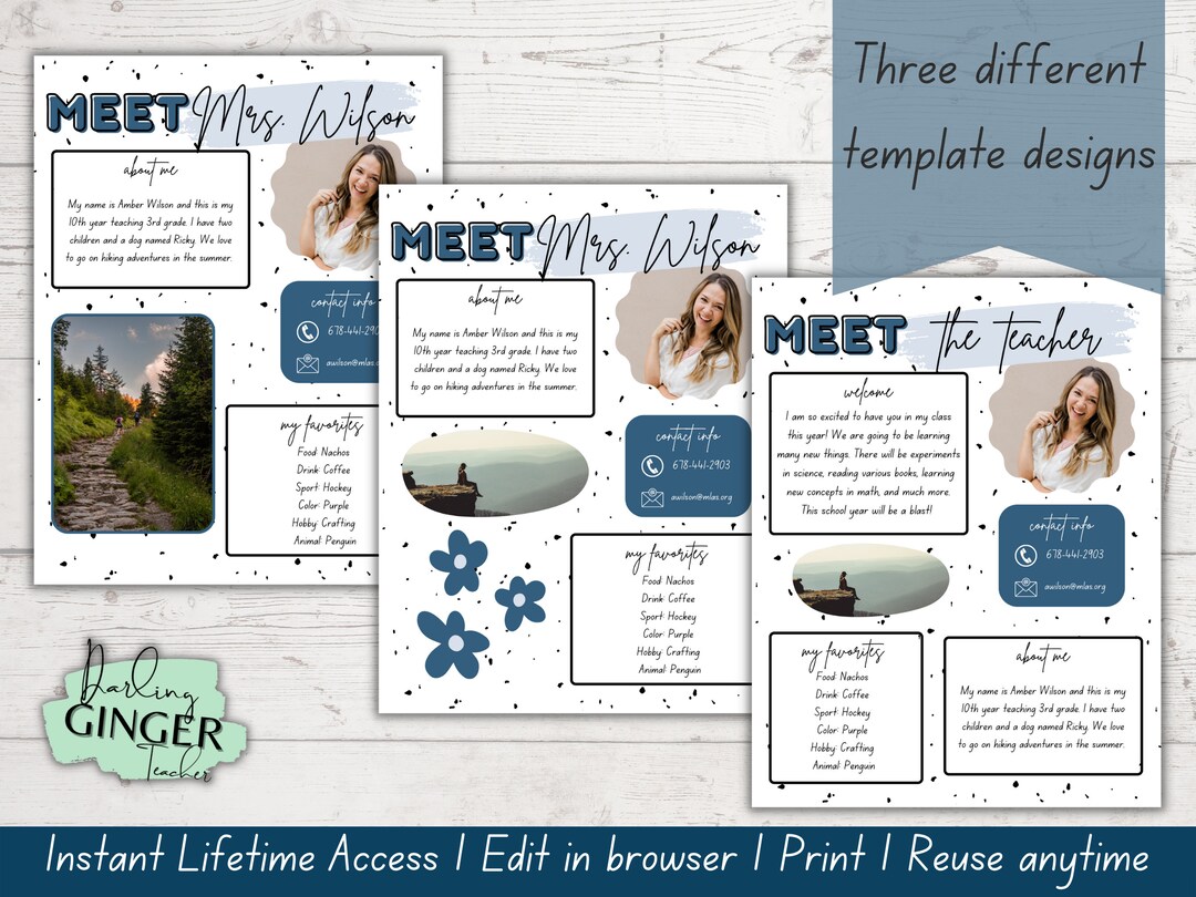 Meet the Teacher Modern Blue | Teacher Bio | Back to School Flyer ...