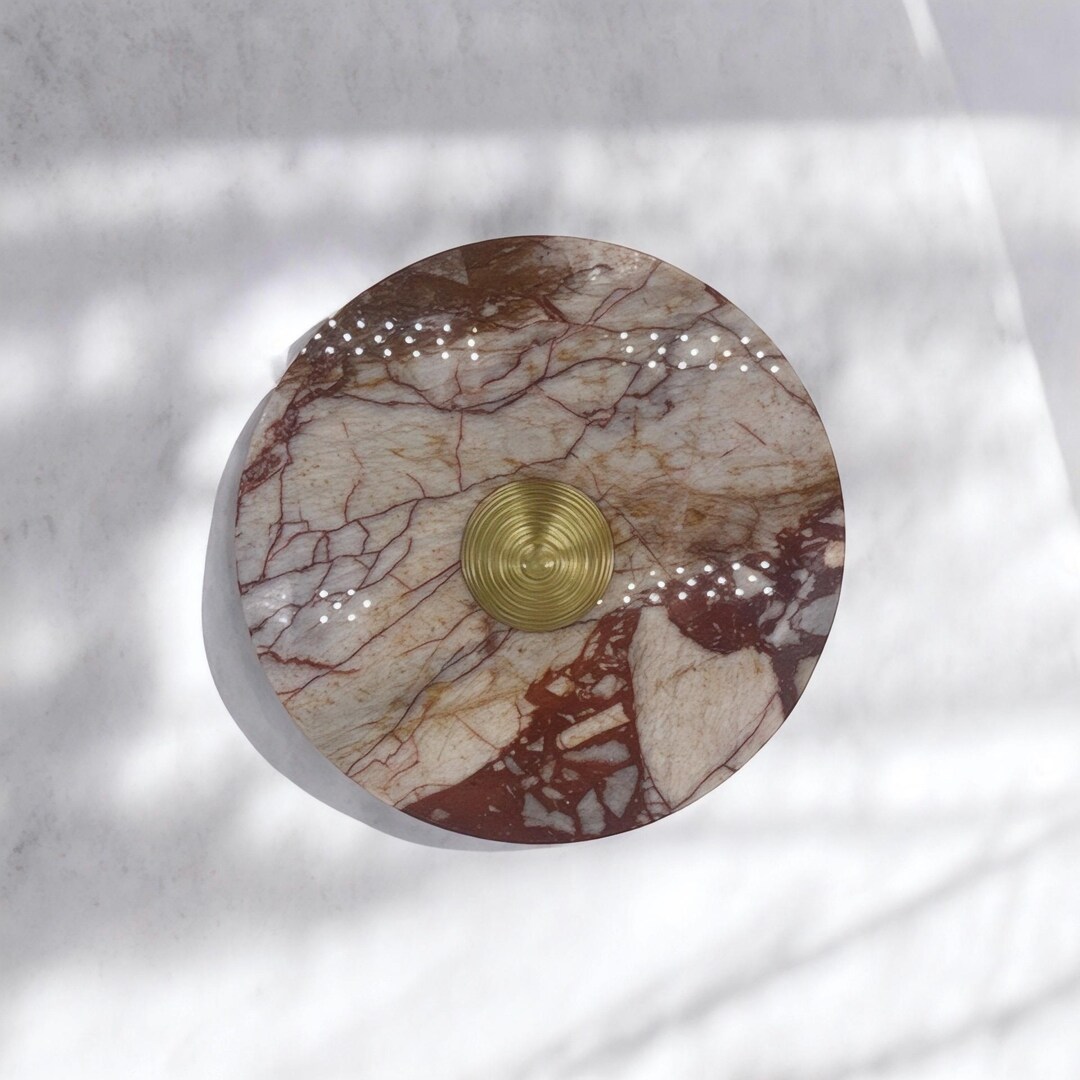 Sculptural Red Marble Disc Wall Sconce With Brass Center - Luxury ...