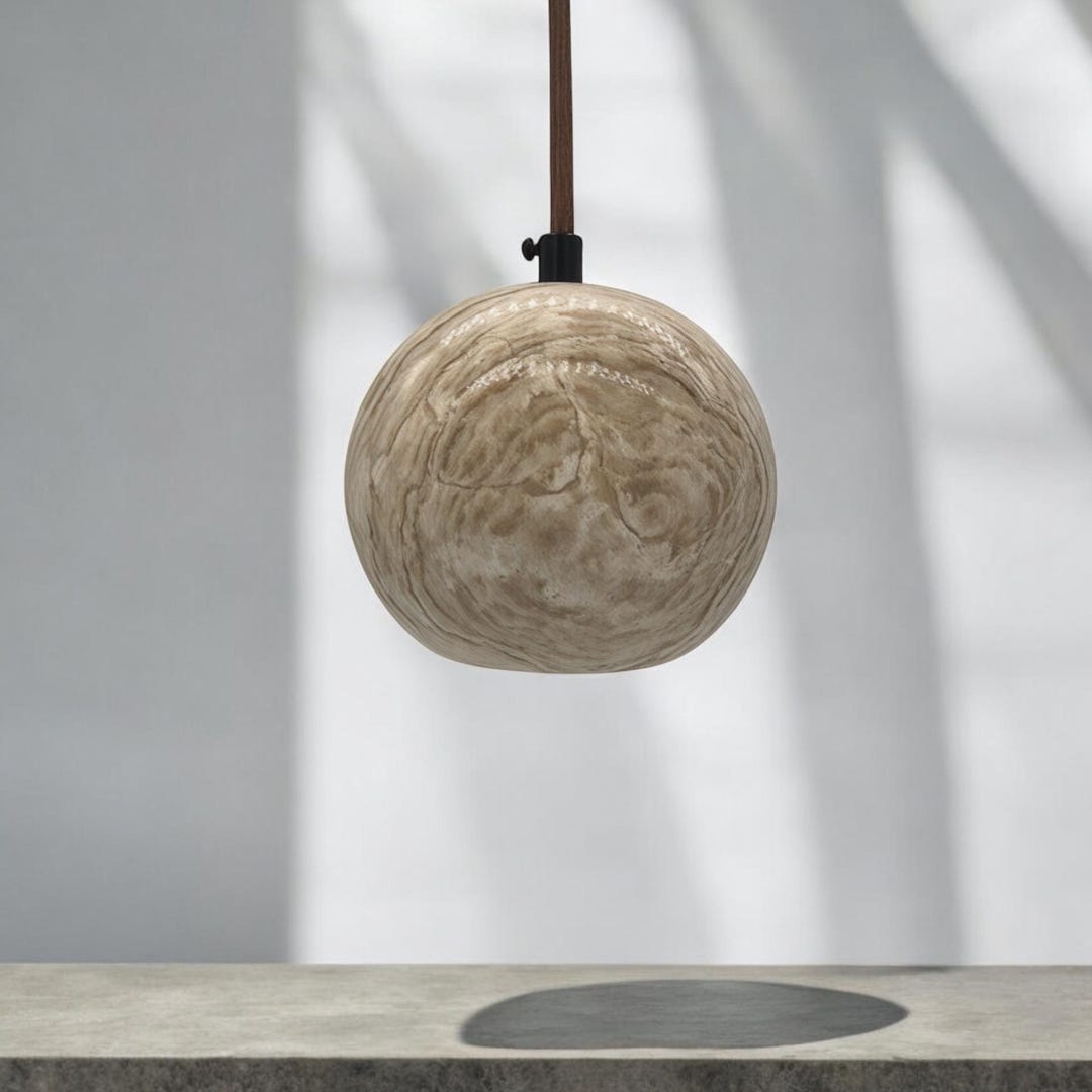 Travertine Stone Ceiling Light, Modern Sphere Design, Dining Table ...