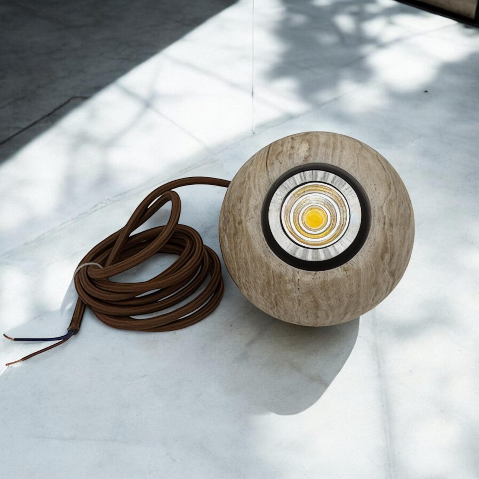 Travertine Stone Ceiling Light, Modern Sphere Design, Dining Table ...