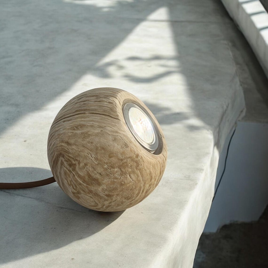 Travertine Stone Ceiling Light, Modern Sphere Design, Dining Table ...