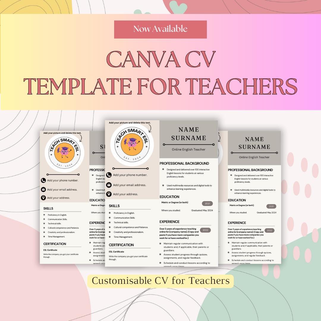 Customizable ESL Teacher Resume Template Professional and Editable ...