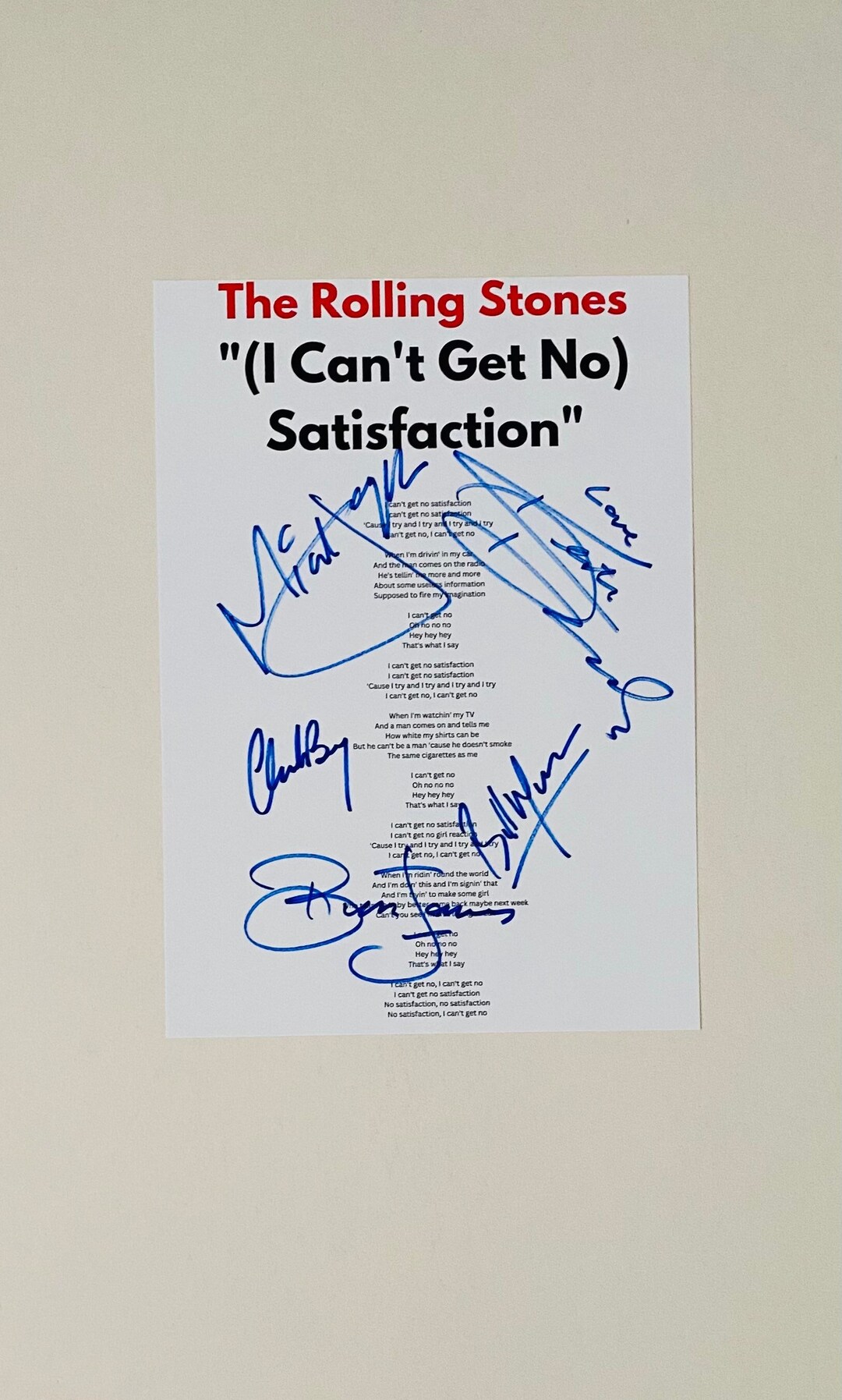 The Rolling Stones satisfaction Signed A4 Lyric Sheet - Etsy