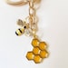 Bumble Bee Honeycomb Gold Tone Keyring Keychain Rhinestone Stone Bag ...