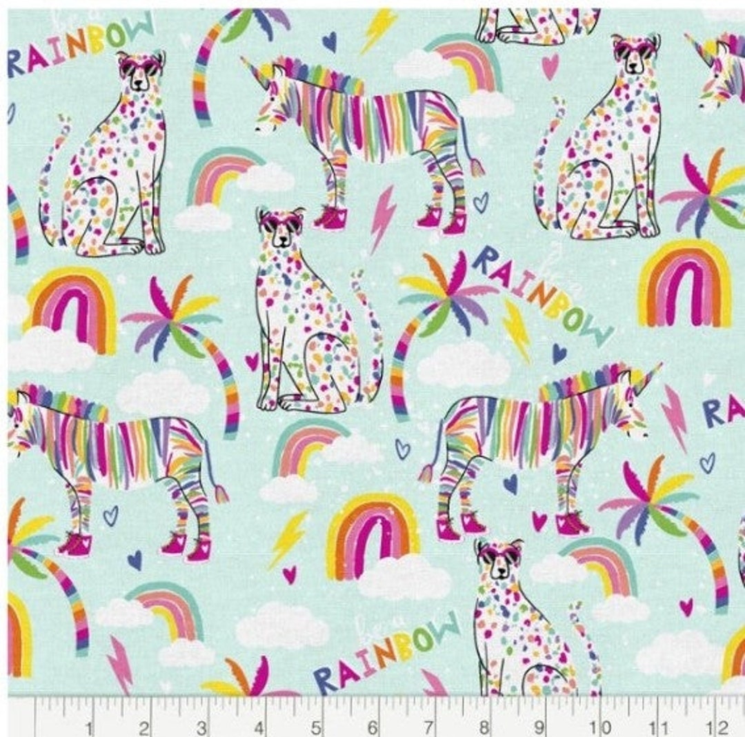 FQ Fat Quarter 18x20 Cotton Fabric Zebra Cheetah Rainbow Sew Sewing ...