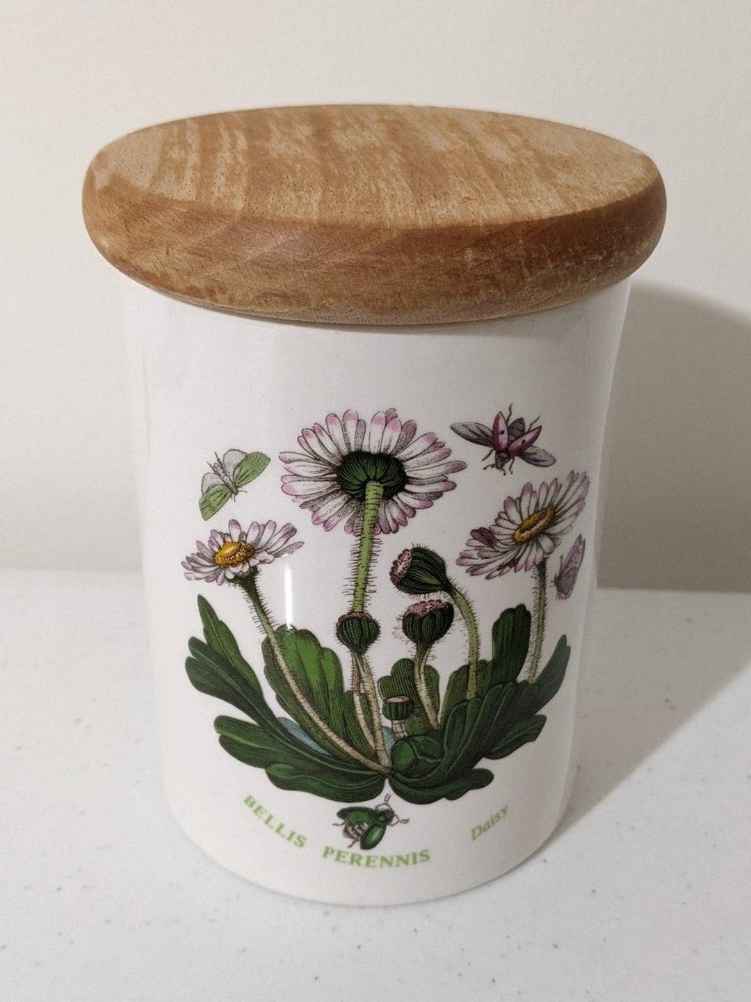 Vintage Portmeirion Botanic Garden Canister Daisy Flowers Bee Wood Lid ...