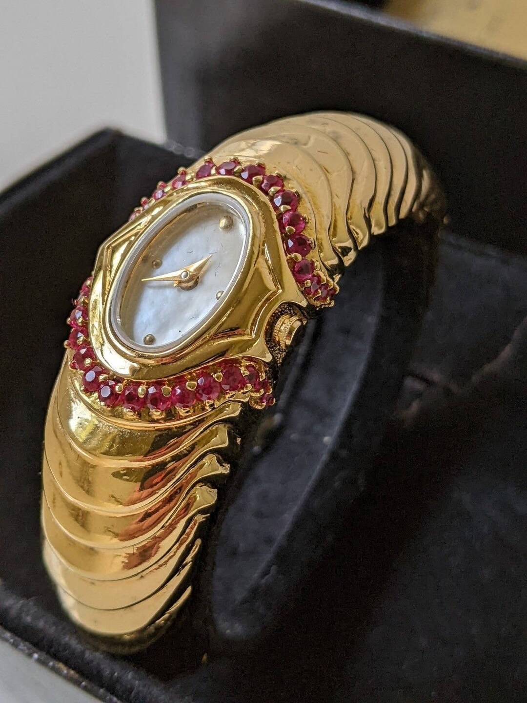 Vintage Franklin Mint Gold-tone Art Deco Ruby Watch W/mother of Pearl ...