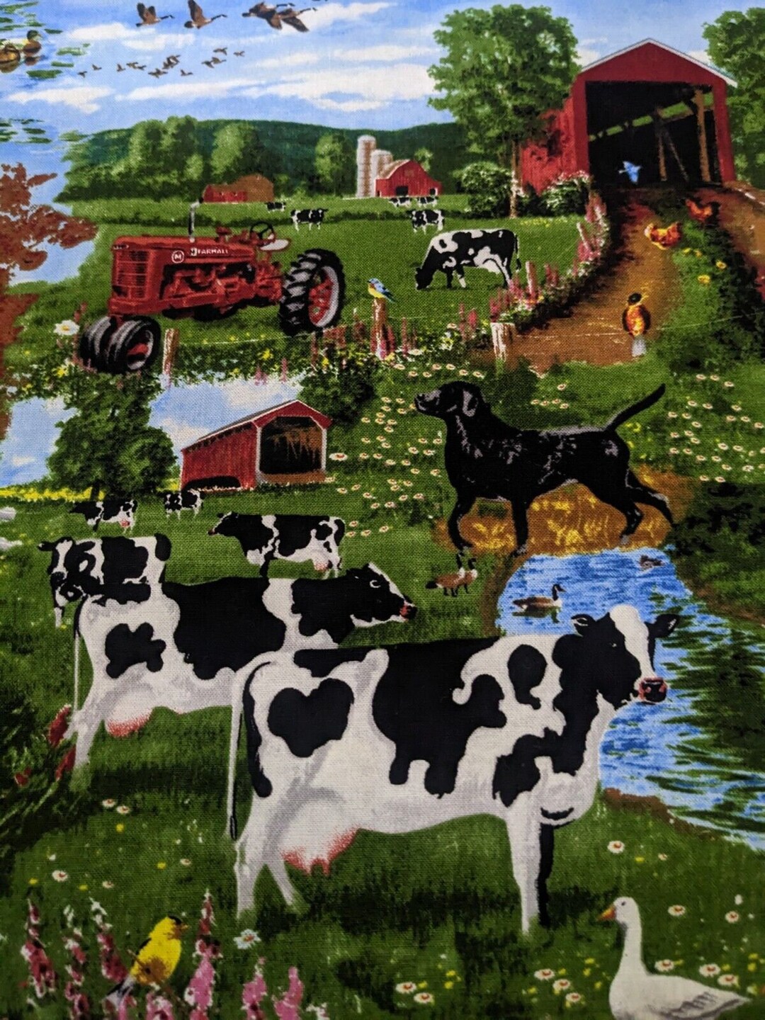 21x44 Farmall Tractor Tractors Barn Silo Dogs Horses Deer Pheasant Cow ...