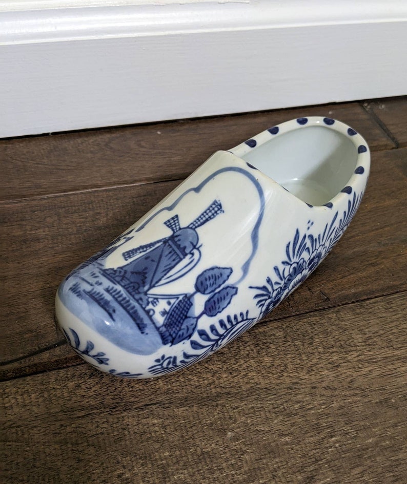 Vintage Windmill Blue White Flowers Delft Clog Planter Single - Etsy